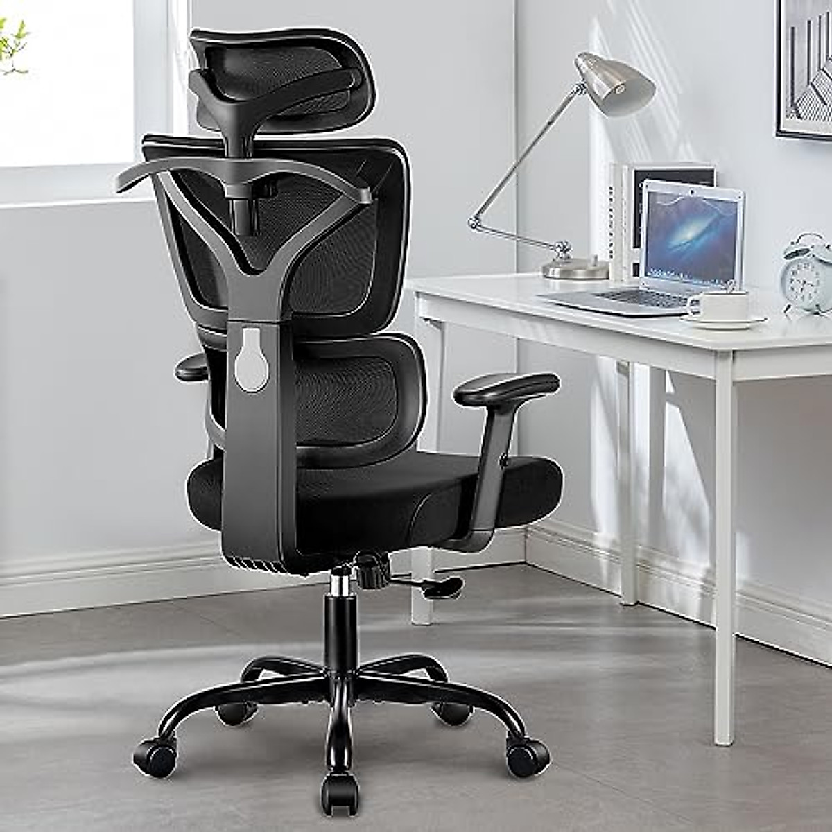 Winrise Office Chair Ergonomic Desk Chair, High Back Gaming Chair, Big and Tall Reclining Chair Comfy Home Office Desk Chair Lumbar Support Breathable Mesh Computer Chair Adjustable Armrests (Black)