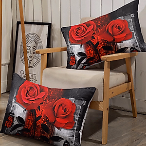 AILONEN Red Rose Duvet Cover Set King Size, Grey Retro Couple Rose Comforter Cover Set,3 Pieces Romantic Floral Butterfly Quilt Cover and 2 Pillowcases