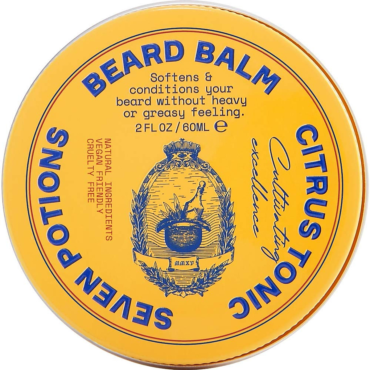 SEVEN POTIONS Beard Balm for Men — Conditioning Beard Softener to Nourish Skin, Facial Hair, and Stop Beard Itch — All-Natural, Vegan, Cruelty Free — Citrus Tonic (2 FL OZ)