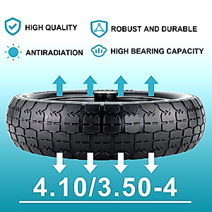 Cenipar 4.10/3.50-4 Tire Wheels 10" Heavy Duty Solid Flat-Free Replacement Tire with 5/8" Axle Borehole, 2.1" Offset Hub for Wagon Wheelbarrow Garden Cart Lawnmower and Trolleys, 2-Pack