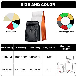 8oz 1/2 lb 60pcs Coffee Bags with Valve,Coffee Packing Bags Vented Coffee Bean Bags Barrier Bags Store Bags for Coffee Packaging， Coffee Storage Pouches Coffee Bag Zipper with Seal（White+Black）