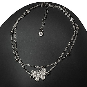 COLORFUL BLING 14K Silver Butterfly Anklets with Cubic Zirconia Adjustable Layered Heart Ankle Bracelet Summer Beach Foot Chain Jewelry-Butterfly