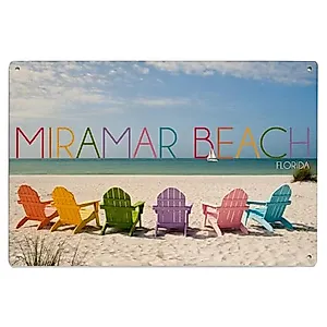 Lantern Press 6x9 Inch Wood Sign, Ready to Hang Wall Decor, Miramar Beach, Florida, Colorful Beach Chairs