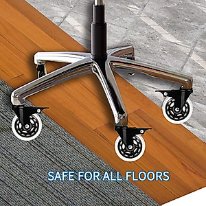 LONGADS Office Chair Caster Wheels with Brakes 5 Packs 3 in for Hardwood Floors and Low Pile Carpet,Heavy Duty Quiet Swivel Replacement -Made from Soft Premium Pu Rubber-Black