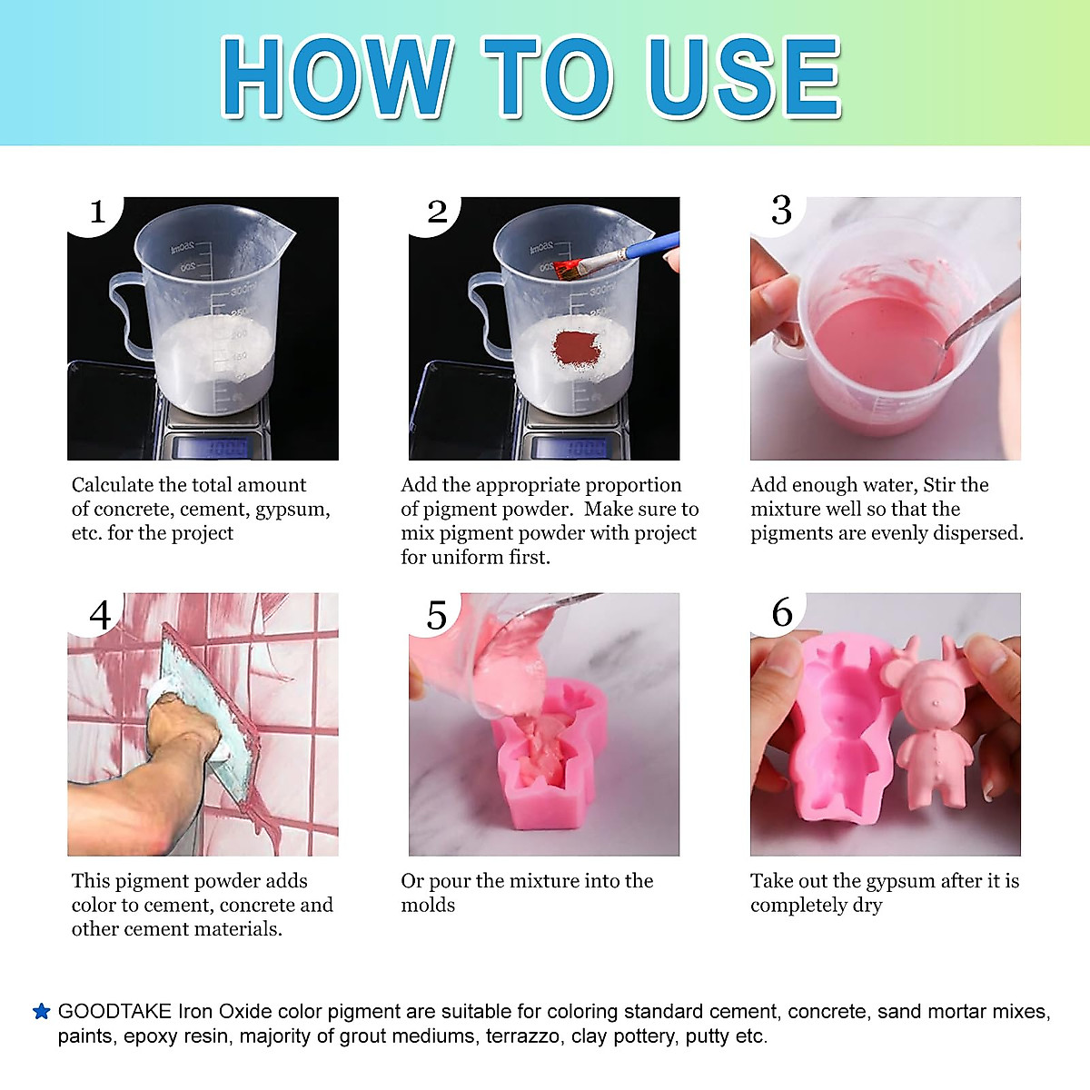 GOODTAKE Concrete Pigment, Black Iron Oxide Pigment Powder, Concrete Cement Dye Color Pigment for Concrete, Cement, Mortar, Grout, Plaster, Tile, Terracotta, Colorant, Paint (Black, 4 oz)