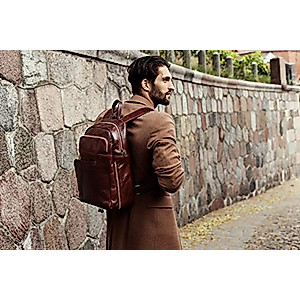 Time Resistance Leather Business Backpack - Handmade Business Daybag for Laptop A4 Portfolio Travel Satchel Rucksack Bag - Dark Brown Unisex