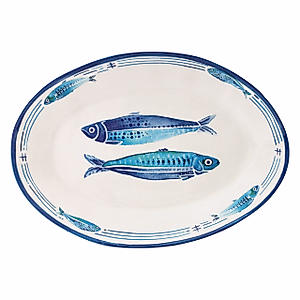 Le Cadeaux Santorini Melamine Oval Platter, 16 Inch, White and Blue