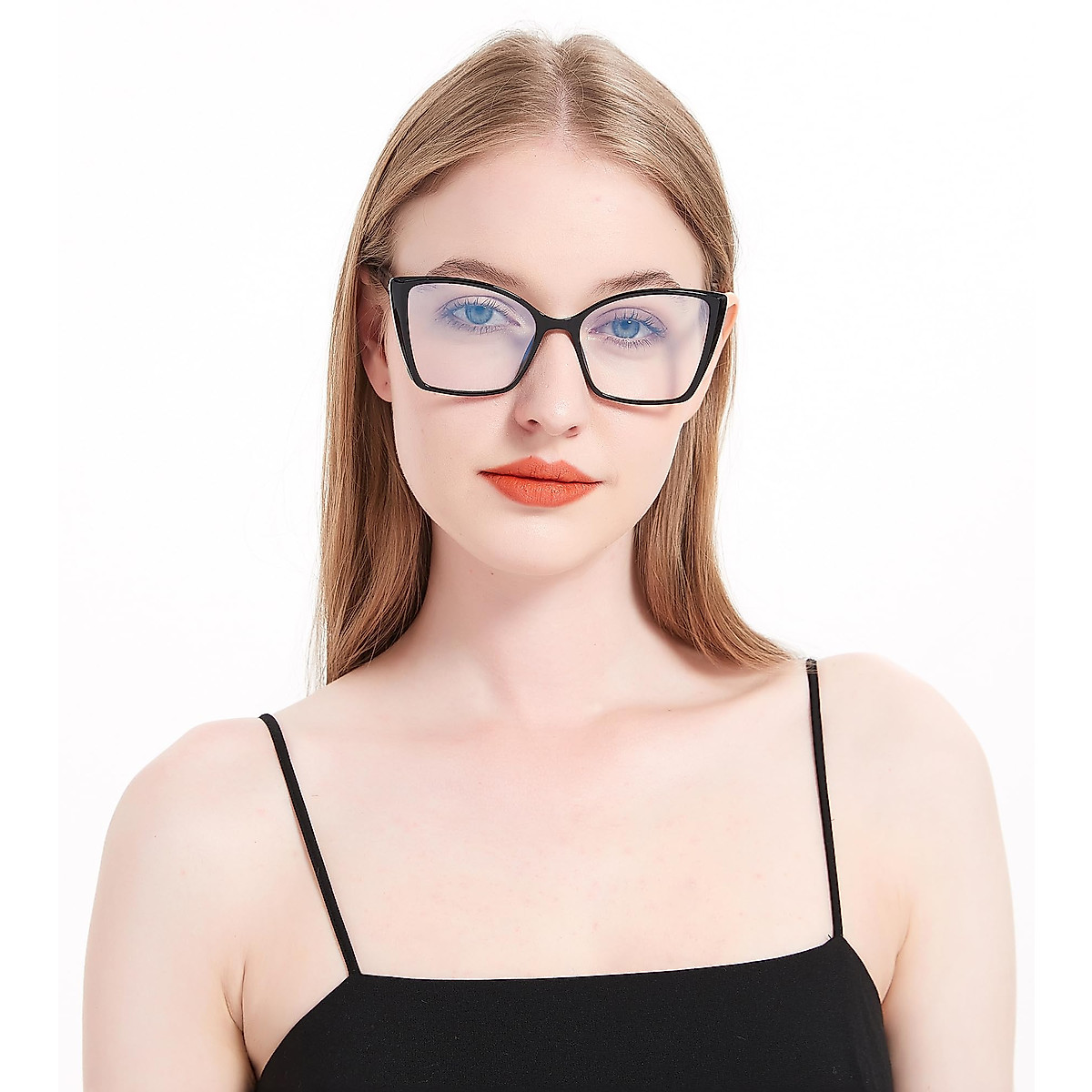 JFXQDR Women's Oversized Blue Light Blocking Glasses, Trendy Cat Eye Computer Gaming Eyeglasses Anti Eyestrain & UV Glare RF6204 (Black Cateye Frame)