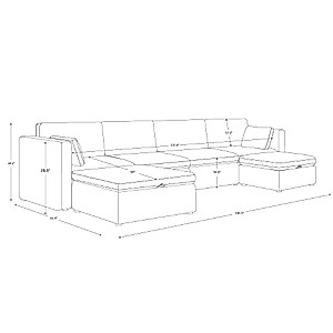CHITA Oversized Modular Sectional Fabric Sofa Set, FSC Certified Extra Large U Shaped Couch Reversible Chaise Modular Sectional Couch, 146 inch Width, 6 Seat Modular Sofa with Storage Ottomans, Linen