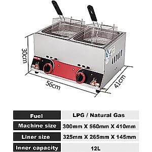 Commercial Gas Fryer, 22L Large Capacity Dual Fryer With Removable Baskets and Temperature Control, Stainless Steel LPG Countertop Gas Fryer, Chip Fryer for Catering Takeaway Restaurant Café