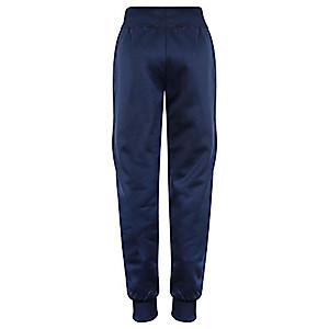 Kids Girls Boys Plain Tracksuit Hooded Sweat Hoodie Bottom Jog Suit Joggers 5-13 Navy