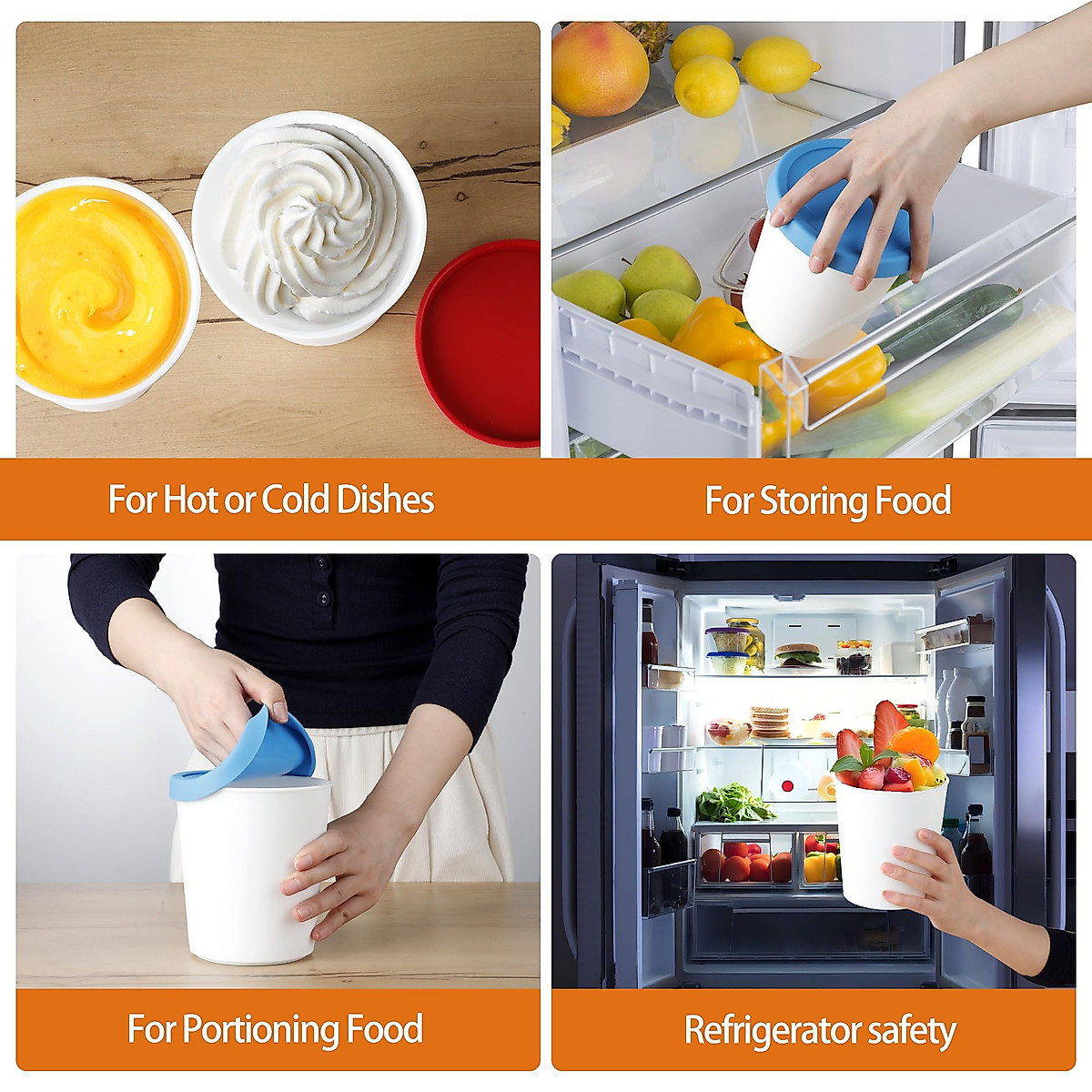 Mini Homemade Ice Cream Containers - 6 Pack Reusable 8Oz Leak-Free Silicone Lid Set