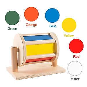 XJYQJD Montessori Spinning Drum Montessori Baby Toys for 6-12 Months Old, Wooden Spinning Rainbow Montessori Drum Rolling Toys for Babies Infant Toy for Boys Girls Newborn Gift