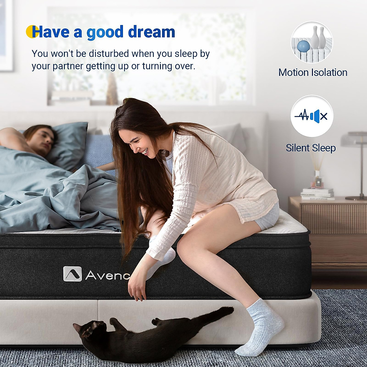 Avenco King Mattress, 10 Inch Innerspring Hybrid Mattress with Gel Memory Foam and Pocket Springs King Size Mattress for Motion Isolation, Pressure Relief & Supportive, CertiPUR-US Certified