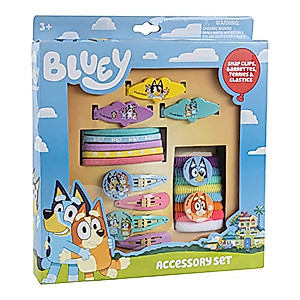 Luv Her Bluey Girls 20 Piece Accessory Set with 3 Barrettes, 4 Snap Hair Clips, 5 Elastics and 8 Terry Ponies- Ages 3+