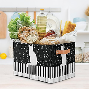 Funky Qiu Storage Basket Cube Music Note Cat Piano Large Toys Storage Box Bin with Handle Collapsible Closet Shelf Cloth Organizer for Nursery Bedroom,15x11x9.5 in,1 Pack