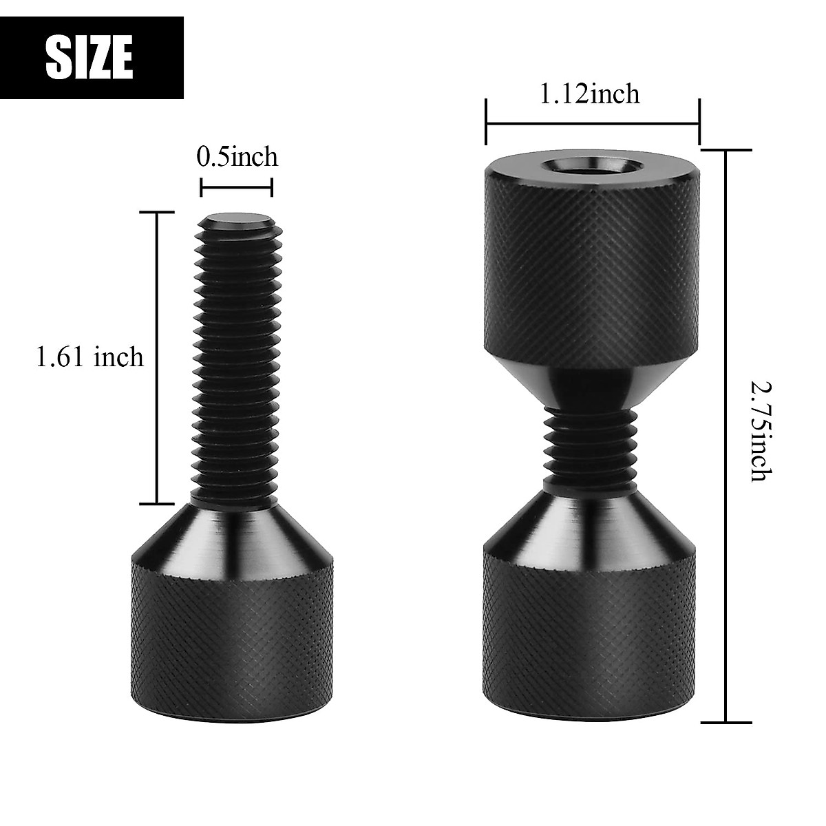 Two Hole Pin Set 1-1/8", for 6061 Aluminum Lightweight 2 Hole Pin Set with Anodized Oxide Black Finish