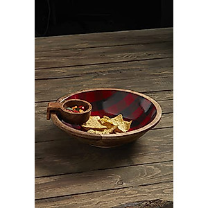 Mud Pie Christmas Buffalo Check Chip & Dip Set, Red, 4" x 13" dia