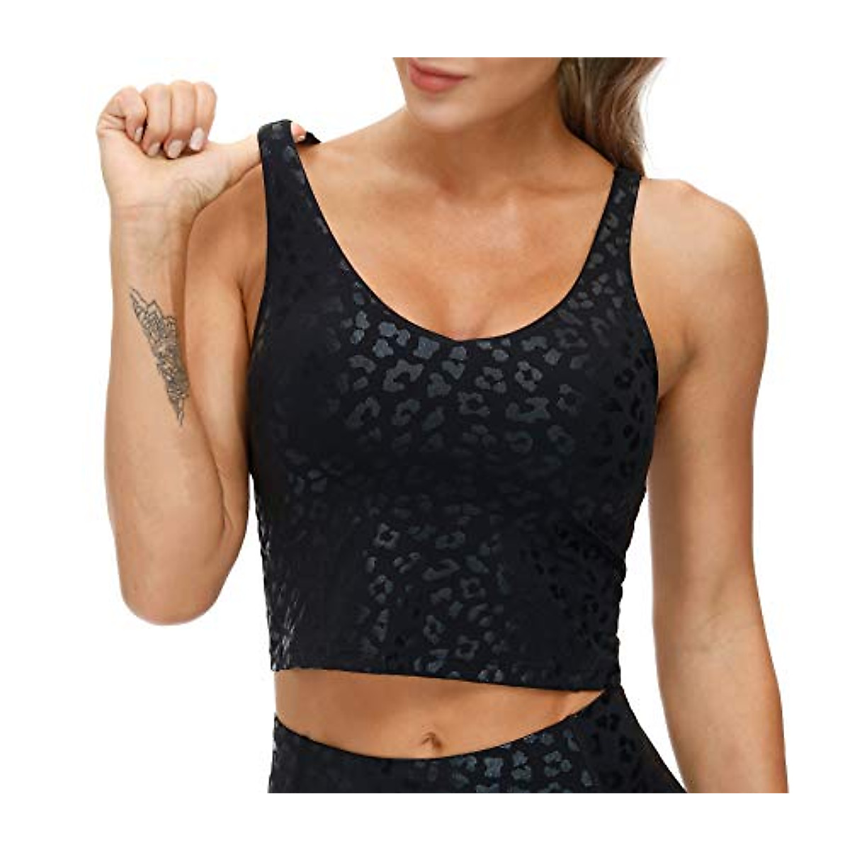 THE GYM PEOPLE Womens Leopard Longline Sports Bra Wirefree Padded Medium Support Yoga Bras Gym Running Workout Tank Tops (Black Leopard, X-Large)