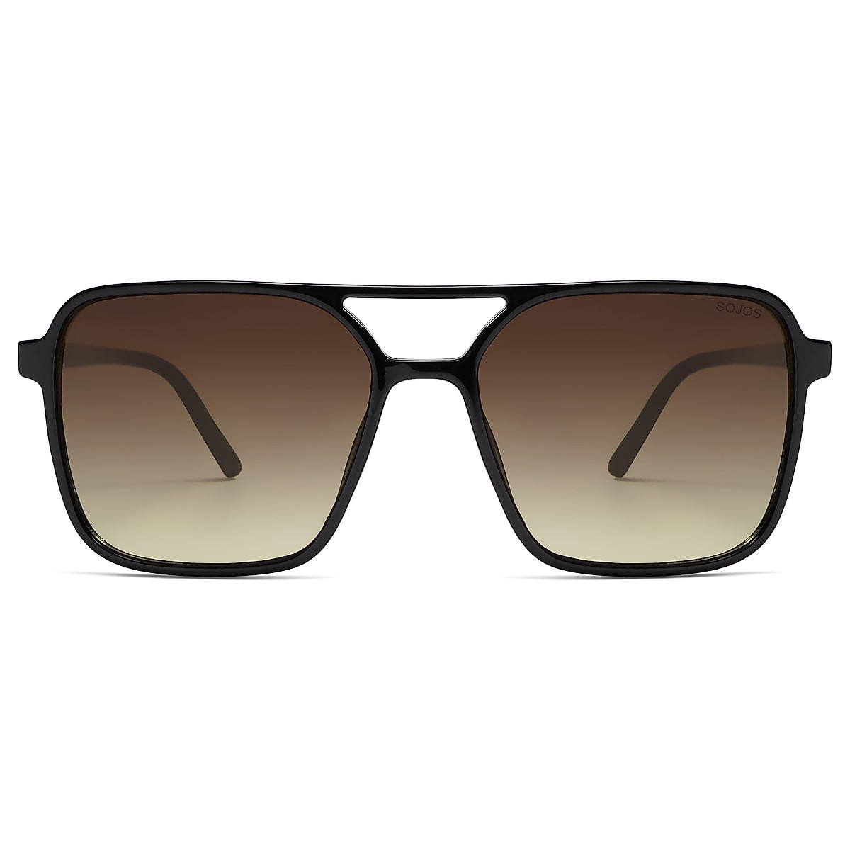 SOJOS Trendy Vintage Aviator Square Sunglasses For Womens Mens Retro 70s UV400 Women Sun Glasses SJ2327 Black Brown Grading Lens