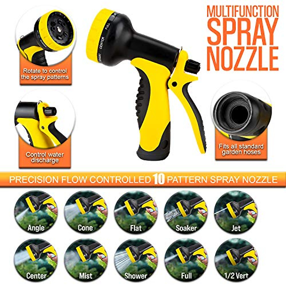 Topidex Car Wash Kit, Expandable Garden Hose 50 FT - with High Pressure Spray Nozzle – Durable Soap Dispensing Sprayer Gun - 9 Spray + 3 Foam Spraying Patterns with Storage Bag, Hanger & Wash Mitt