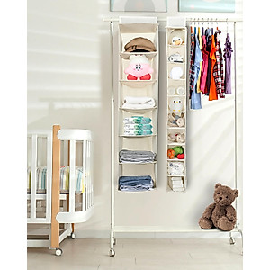 NEATJELAI Hanging Closet Organizer 6 Tier Hanging Shelf for Wardrobe Clothes Organization and Storage,Large Shoe Organizer Foldable Design, Beige