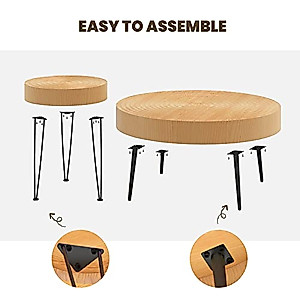 GOFLAME Round Coffee Table Set of 2, Farmhouse Boho End Tables with Natural Finish & Wood Ring Motif, Solid Wood Nesting Side Tables with Metal Legs & Adjustable Foot Pads for Living Room, Bedroom