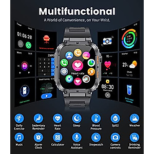 LIGE Smart Watches for Men Make Calls with 1.96in IPS Big Screen 400mAh Long-Lasting Battery IP68 Waterproof Fitness Tracker Heart Rate Blood Oxygen Android iPhone Tactical Smartwatch for Men