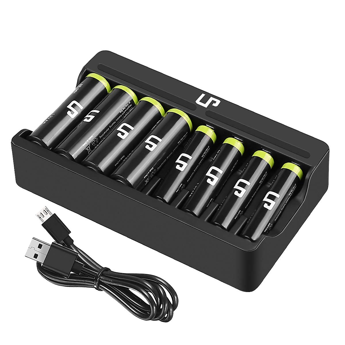 LP AA AAA Battery Charger Pack, 8 Slot Charger & 2300mAh AA (4-Pack) & 1000mAh AAA (4-Pack) Ni-MH Rechargeable Battery for Wireless Mouses, Kids Toys, Remotes, Microphones, Game Controllers & More