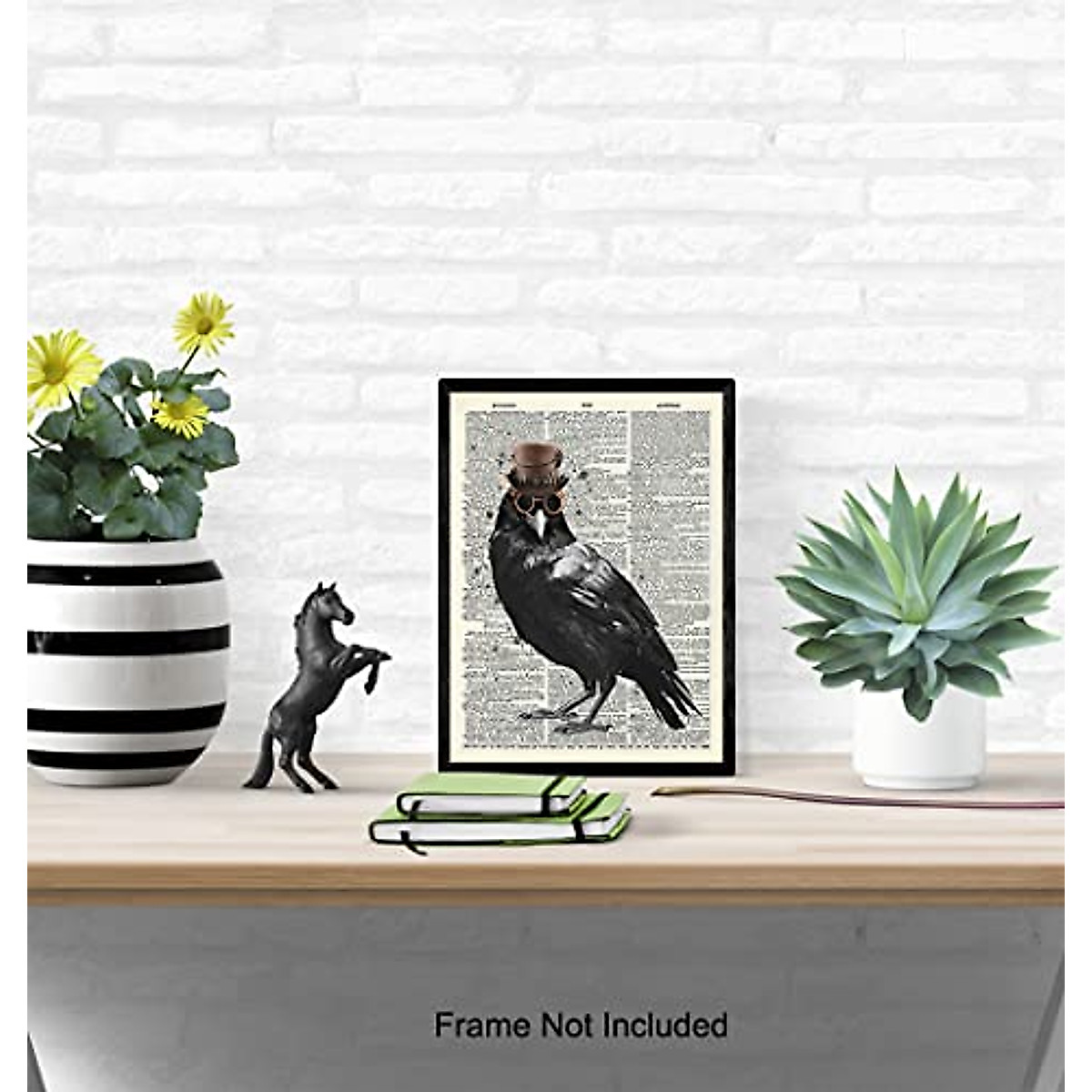 Steampunk Edgar Allan Poe The Raven Wall Art - Gothic Home Decor - Goth Room Decor - Renaissance Hipster Dictionary Art Accessories for Bedroom, Living Room - Hipster Gift for Men, Women