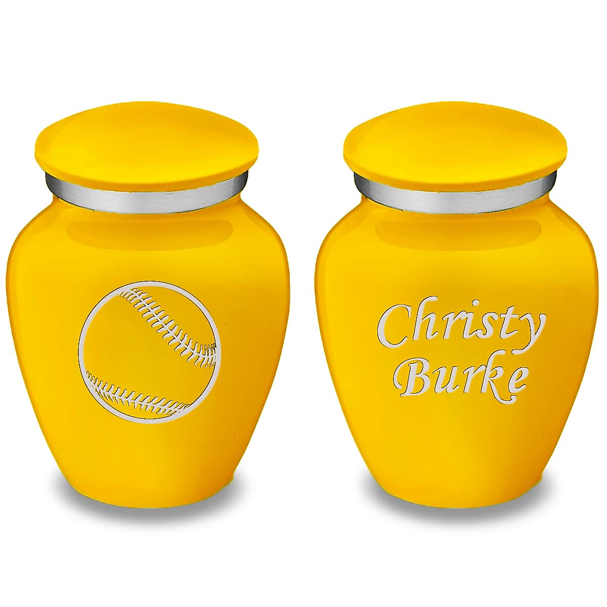 GetUrns Keepsake Embrace Baseball Cremation Urn with Custom Engraving (Yellow)