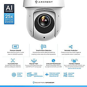Amcrest 8MP Outdoor PTZ POE + IP Camera Pan Tilt Zoom (Optical 25x Motorized) Human and Vehicle Detection AI, Perimeter Protection, 328ft Night Vision POE+ (802.3at) IP8M-2899EW-AI