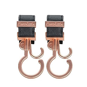 MomnLittle Multi-Purpose 2 Pack Stroller Hooks(ROSE GOLD) Leather Purse & Bags Hooks for Stroller Hook Accessories Bag Holder for Wagon Buggy