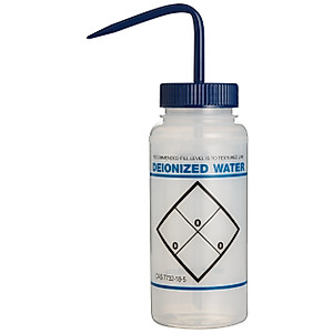 SP Bel-Art Safety-Labeled 2-Color Deionized Water Wide-Mouth Wash Bottles; 500ml (16oz), Polyethylene w/Blue Polypropylene Cap (F11646-0631), Natural, (Pack of 6)