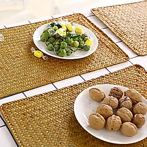 4 Pack Rectangular Woven Placemats, Natural Seagrass Place Mats, 17" x 12", Rattan Wicker Table Mats for Dining Table