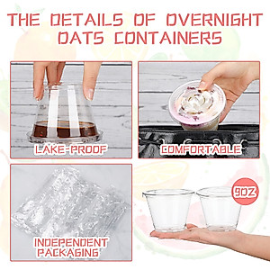 200 Pcs 9 oz Disposable Overnight Oats Jars Container with Lids and Spoons Set, Include 100 Pieces Plastic Yogurt Parfait Cups with Lids and 100 Pcs Spoons for Breakfast Snack Fruit, Veggies and Dips