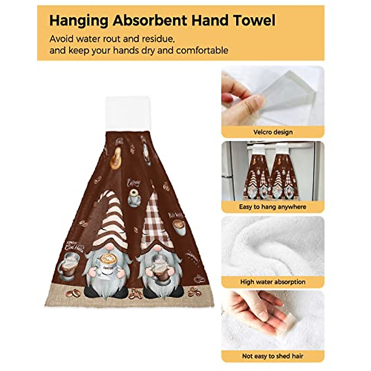 BOBOWUNY Brown Gnomes 2 Pcs Hanging Kitchen Hand Towels, Farmhouse Coffee Casual Time Super Soft Microfiber Tie Towels Aborbent Washcloth for Bathroom Oven Tea Bar