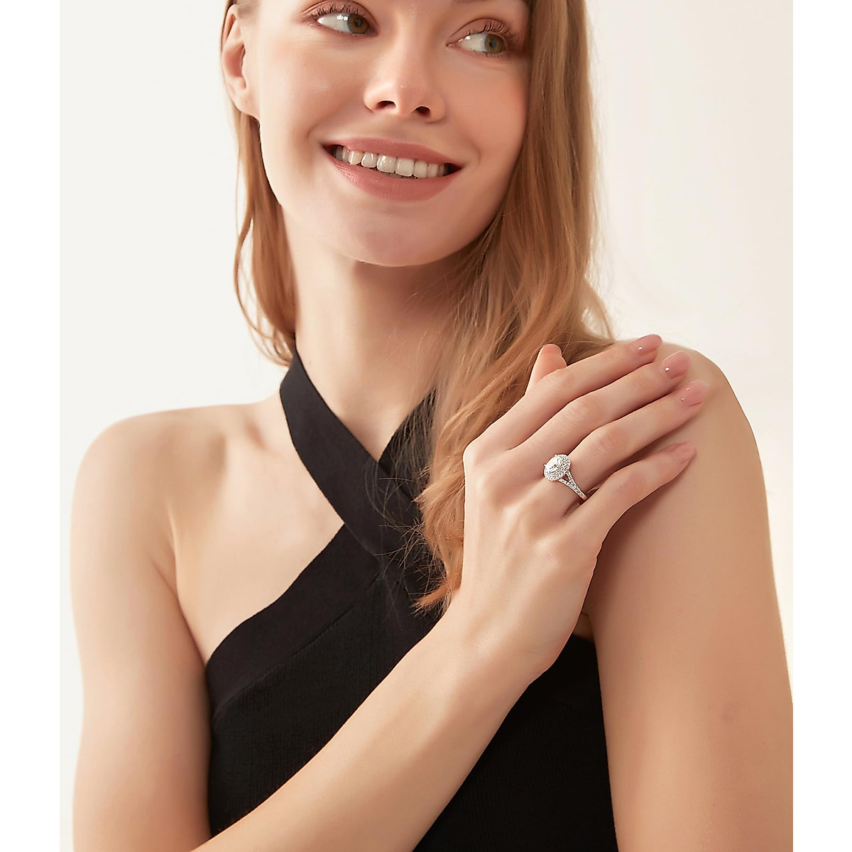 TIGRADE 1.5CT Bridal Ring Sets Oval Cut Cubic Zirconia Wedding Band Halo CZ Engagement for Women Size 3.5-12, Silver, Size 7