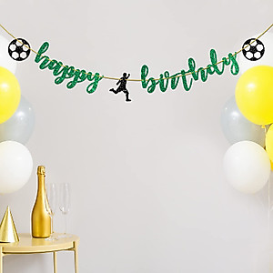 Felezon Soccer Happy Birthday Banner - Sports Theme Birthday Bunting Banner for Kids Boys Men Birthday Party Decoration - Soccer Birthday Party Supplies Photo Booth Props