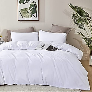 Wellboo White Comforter Sets Queen Plain White Bedding Comforters Cotton Solid White Bed Quilts Queen Size Cozy Women Men All White Minimalist Bedding Full Adults Teens Pure White Durable Blankets