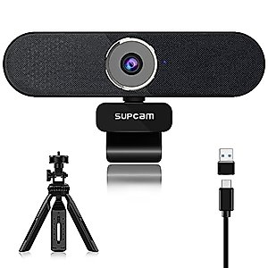 SUPCAM 4K UHD Webcam, AI Auto Framing, Gesture Control 3X Zoomable, USB Webcam with Microphone for Desktop, Streaming Web Cam with Speaker, Rotatable Privacy Cover and Tripod, Wide Compatibility