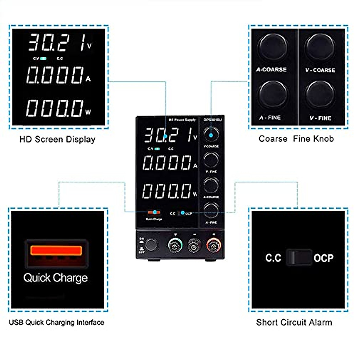 MROTEX Programmable DC Power Supply, Adjustable DC Power Supply 30V 10A Laboratory Power Supply Adjustable 60V 5A USB Regulated Switching Power Supply (Size : 30V 5A 150W)