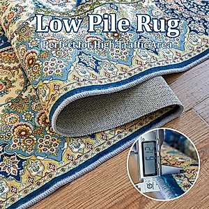 Paisley Blue Area Rug 3x5 for Entryway, Washable Low Pile Soft Non Silp Small Rug for Bedside