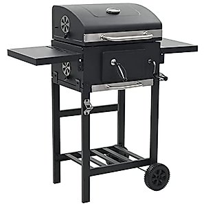 VRAXO Charcoal-Fueled BBQ Grill with Bottom Shelf Black,Outdoor Grills-37.84lbs