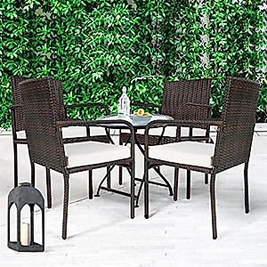 ZHYH 4 Piece Outdoor Patio Dining Chair Cushioned Sofa with Armrests Garden Deck
