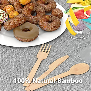 Raslate 3 Bamboo Silverware Utensil Organizers Flatware Holders with Biodegradable Wooden Cutlery Set Disposable 25 Forks 25 Spoons 25 Knives for Eating Eco Friendly Serving Natural Cutlery