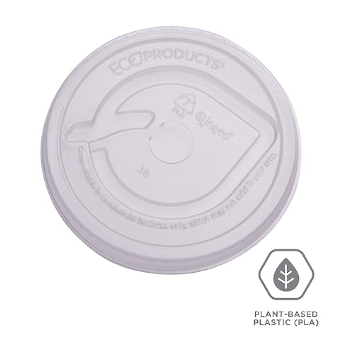 Eco-Products GreenStripe Compostable Plastic Cup Flat Lids, Case of 1000, Perforated Straw Hole, Fits 9-24oz Cups, Made From PLA Renewable Plant Based Plastic, Clear For Visibility