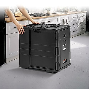 VEVOR Insulated Food Pan Carrier, 82 Qt Hot Box for Catering, LLDPE Food Box Carrier w/Double Buckles, Front Loading Food Warmer w/Handles, Stackable End Loader for Restaurant, Canteen, etc. Black