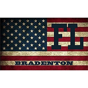(x3) 2x3 inch Stickers | Reflective Bradenton FL Florida Manatee County Vintage US Flag Sticker Graphic - Construction Toolbox, Hardhat, Lunchbox, Helmet, Mechanic, Luggage