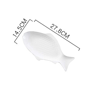 DOITOOL 1Pc Fish Shaped Plate Fish Platter Ceramic Unique Decorative Serving Snack Storage Platter for Party Wedding Restaurants Home (11 Inches, White)